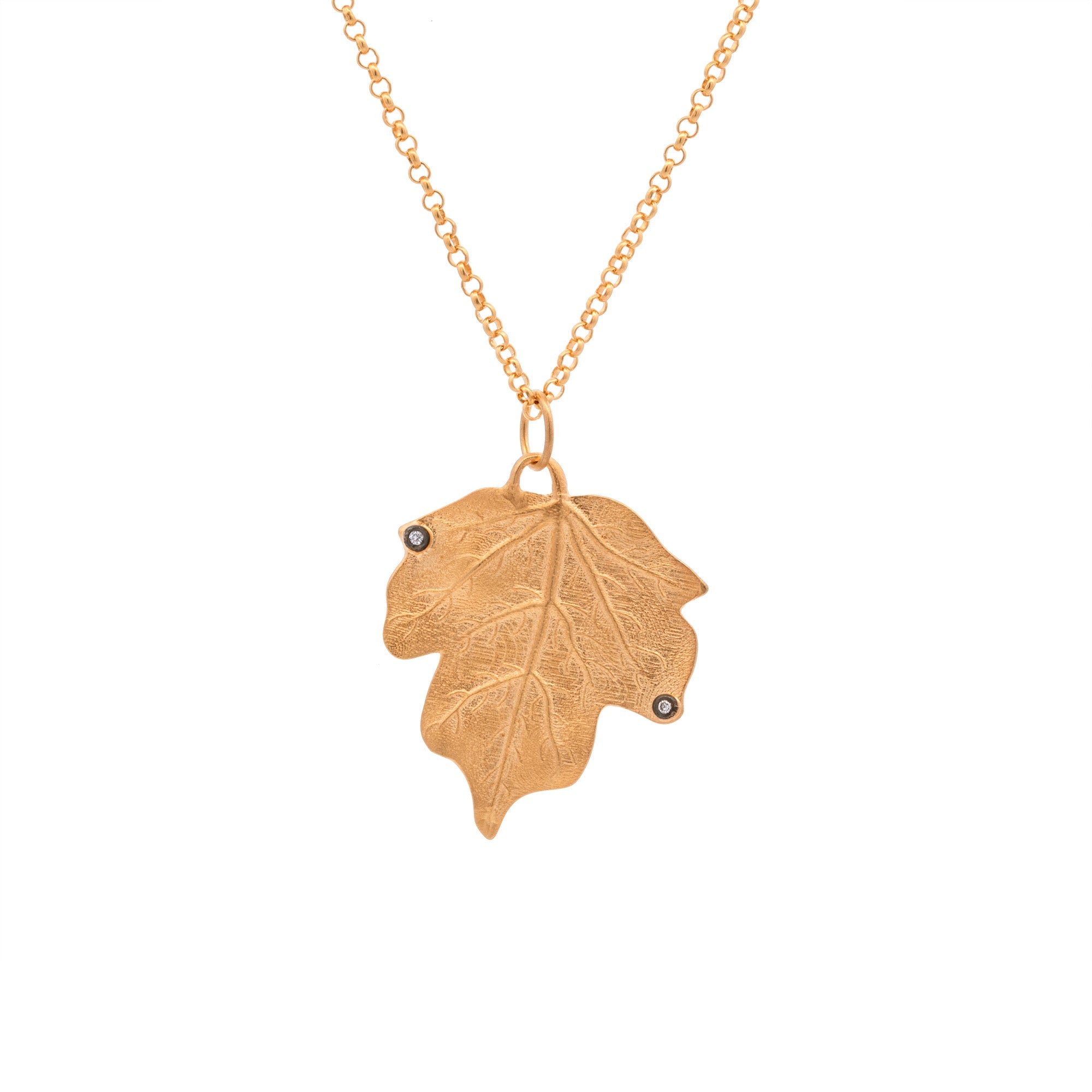 Sterling Silver and 24K Yellow Gold Maple Leaf Pendant With Diamond Ac