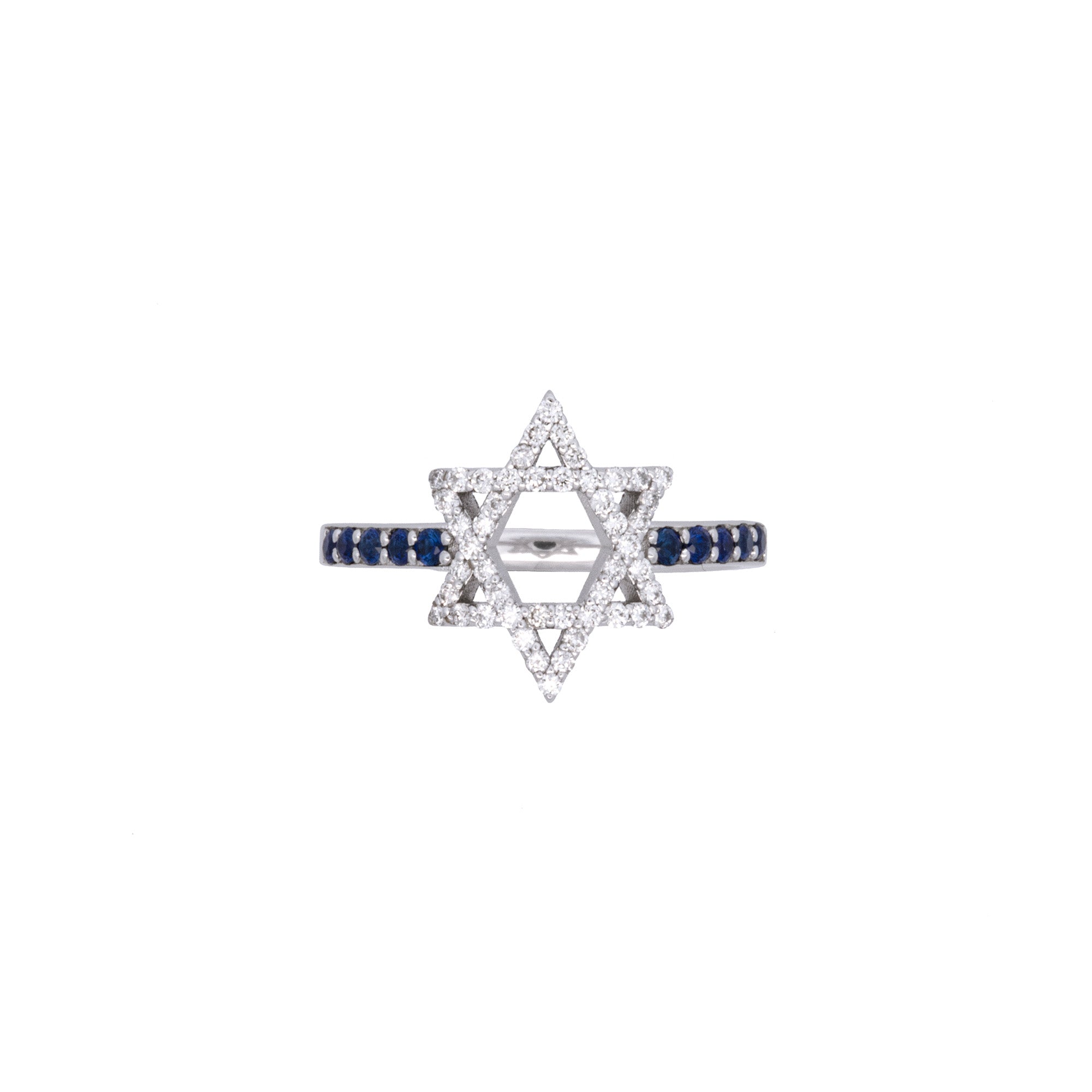 Custom 18K White Gold Diamond And Sapphire "Star Of David" Ring – Ferro ...